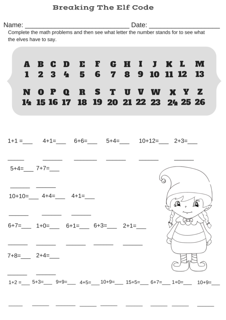 Addition Christmas Code Breaker Worksheet Break The Elf Code Addition Christmas Code Breaker Worksheet Break The Elf Code